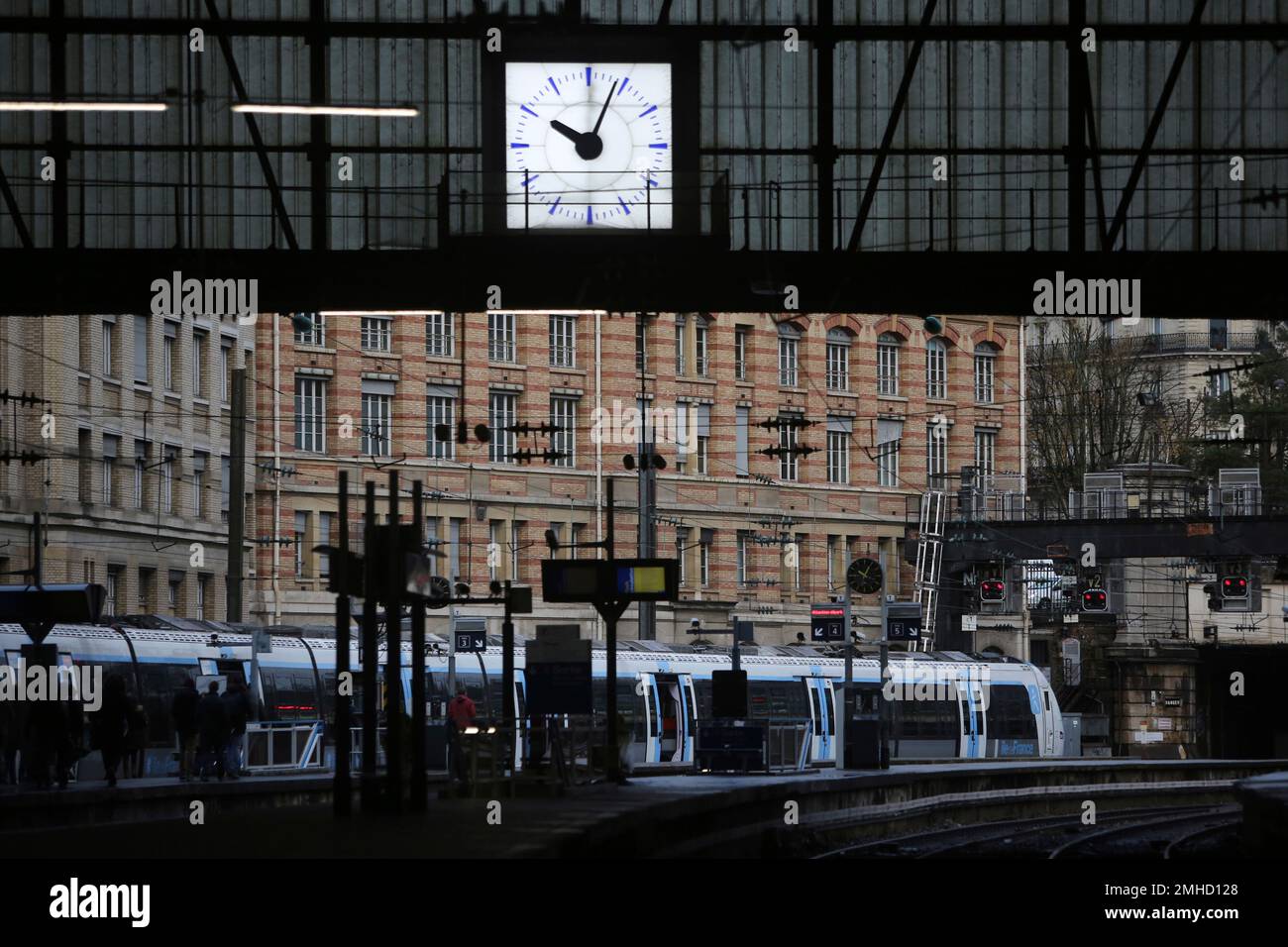 A train is pictured at the Saint Lazare train station in Paris, Monday ...