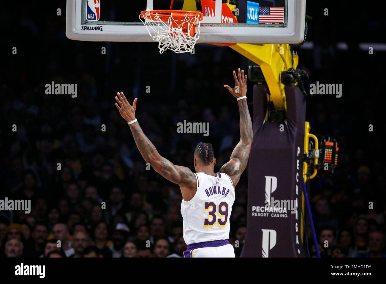 Los Angeles Lakers' Dwight Howard (39) celebrates during an NBA ...