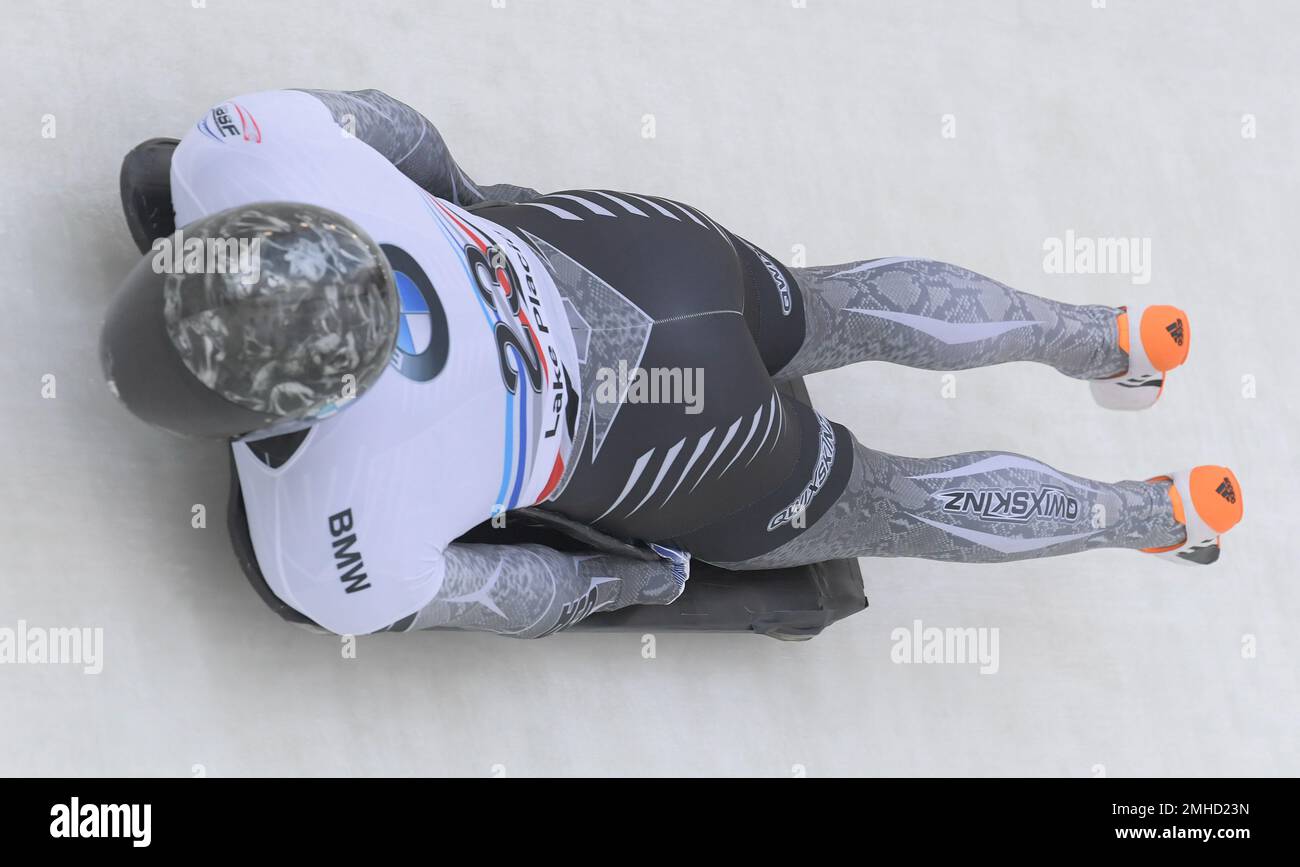 Andrew Blaser, of The United States takes a curve during the first run ...