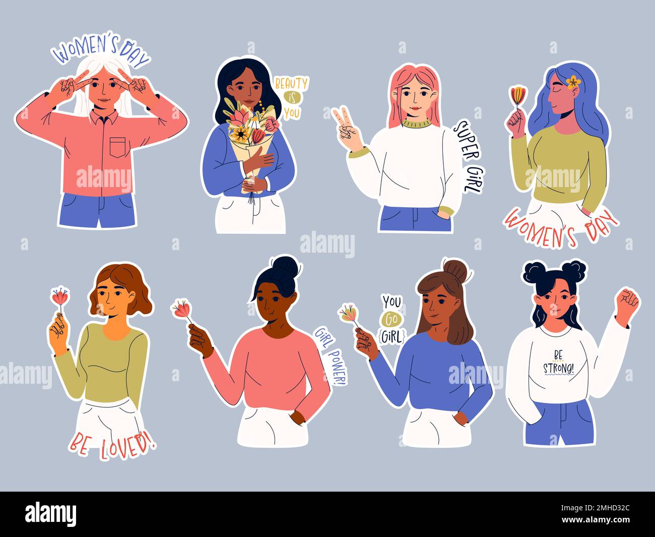 International women's day. 8 March. Sticker pack with girl power ...
