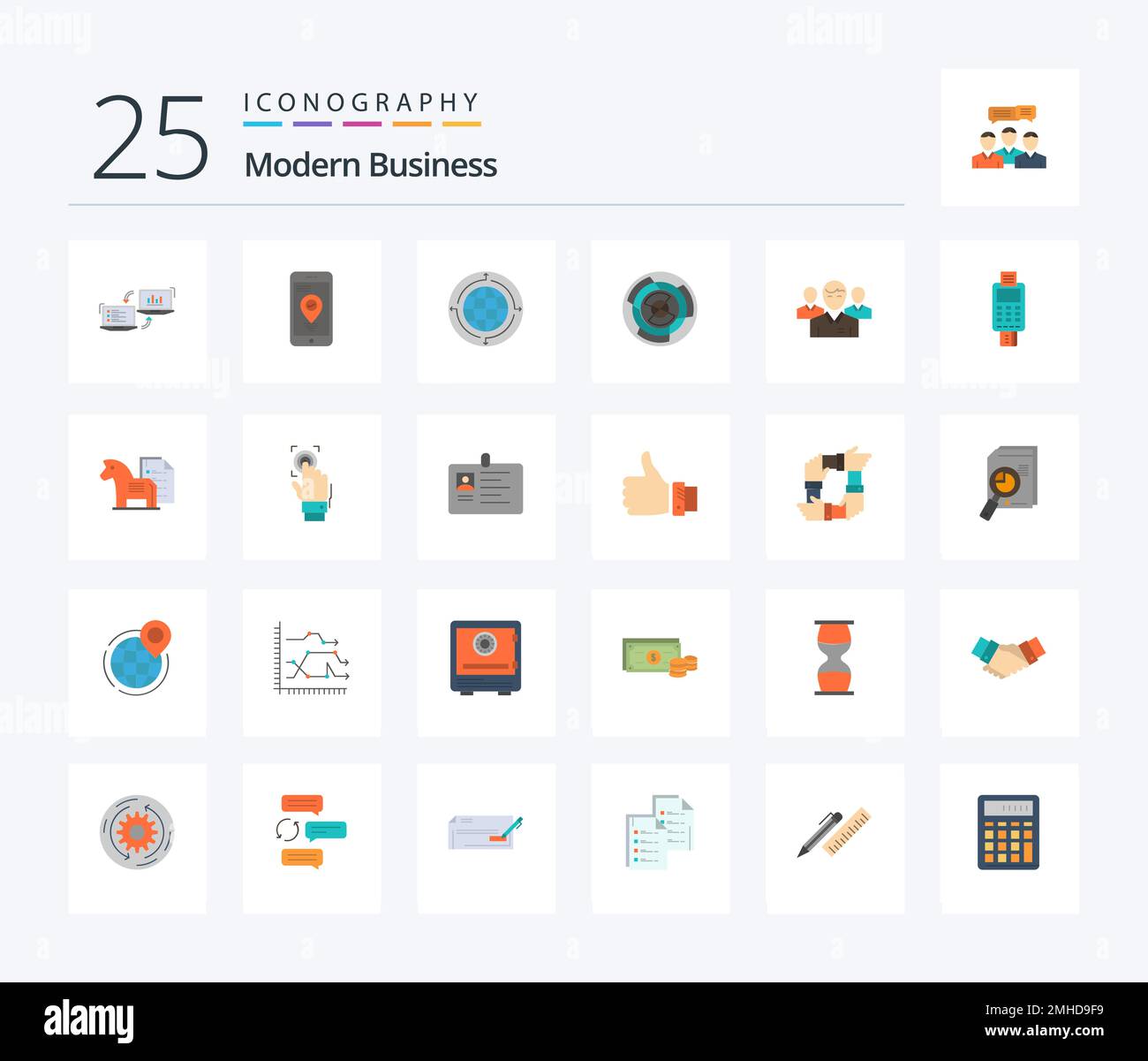 Modern Business 25 Flat Color icon pack including business. world ...