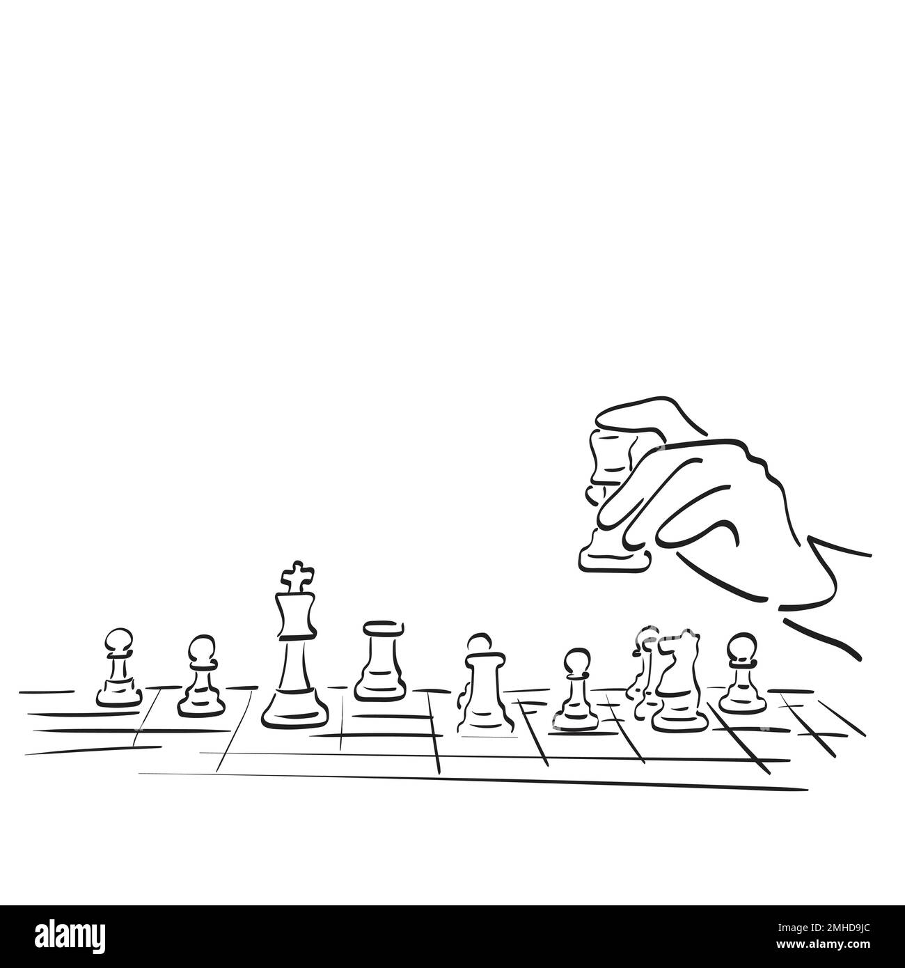 line art closeup hand playing chess illustration vector hand drawn ...