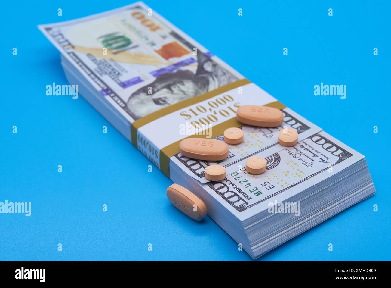 Opioid crisis drugs pills prescription medication and money light blue ...