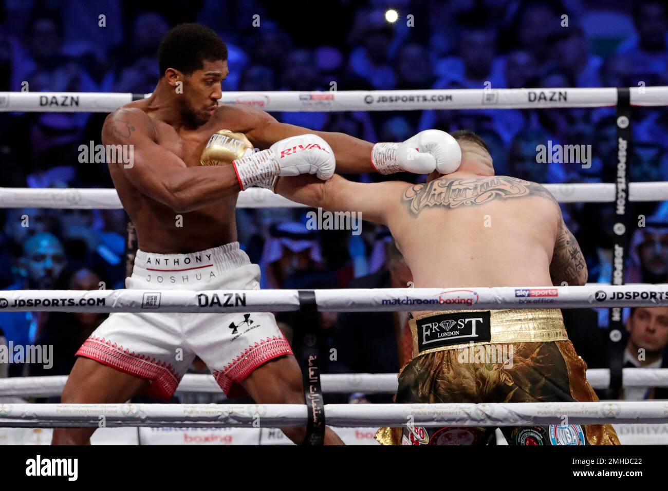 Defending champion Andy Ruiz Jr., right, during his fight against ...