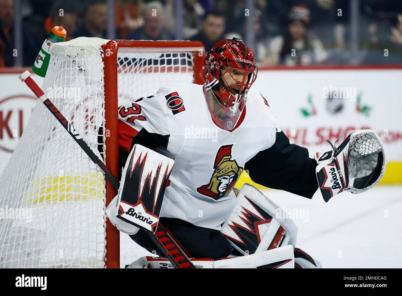 Ottawa Senators' Anders Nilsson plays during an NHL hockey game against ...