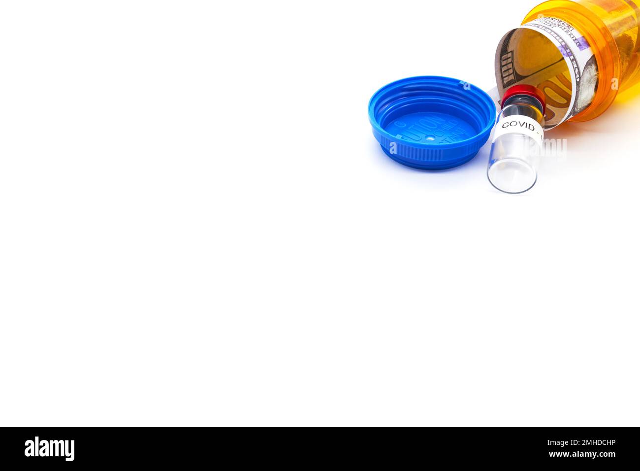 Covid vaccine vial booster shot flu sickness red top label white ...