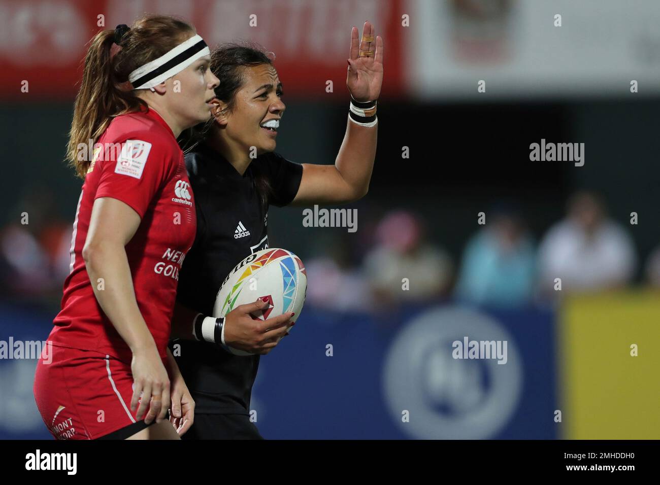 New Zealand's Stacy Waaka, right, celebrates after she scored a try in ...