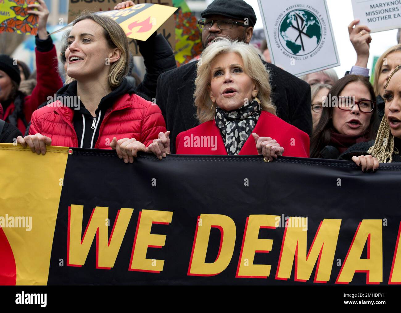 Actress and activist Jane Fonda accompanied actresses Taylor Schilling ...