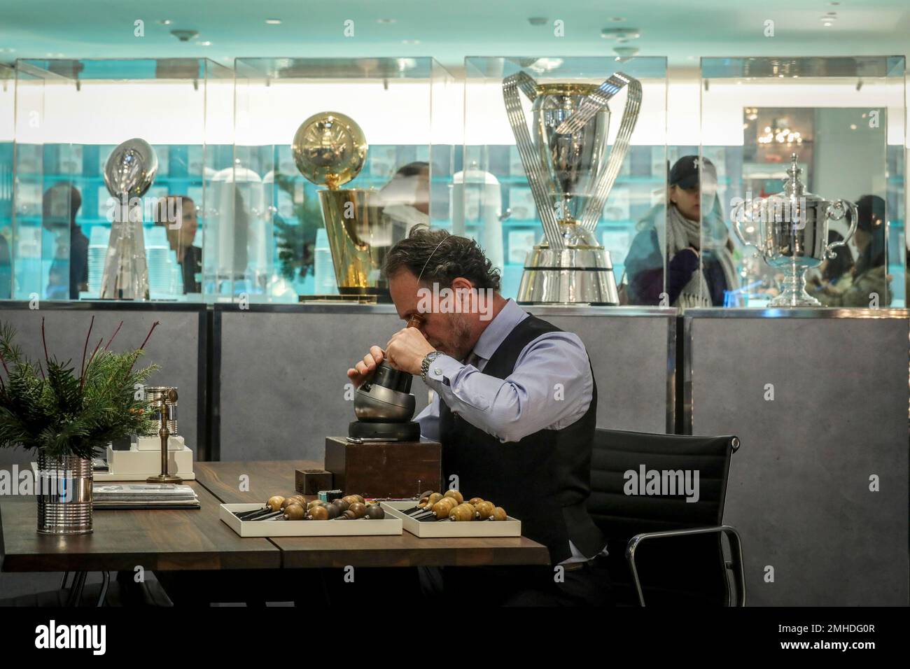 Tiffany & Co. master engraver, Timothy Murphy, works at his craft next ...