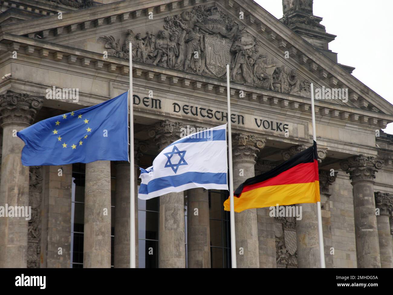 Berlin, Germany. 27th Jan, 2022. The flags of Europe, Israel and ...