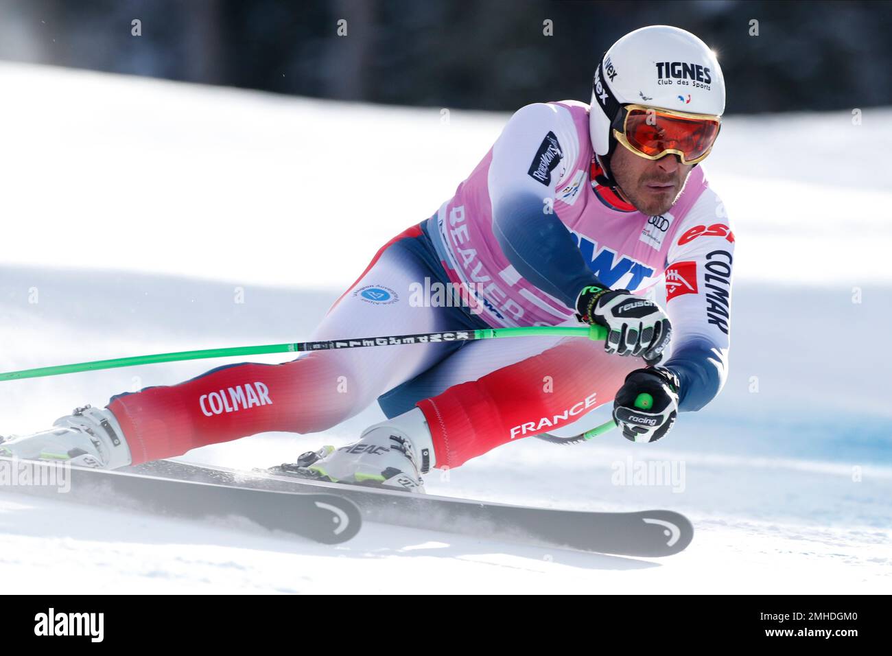 France's Johan Clarey skis during a Men's World Cup super-G skiing race ...