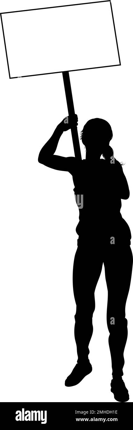 Protest Rally March Picket Sign Silhouette Person Stock Vector Image ...