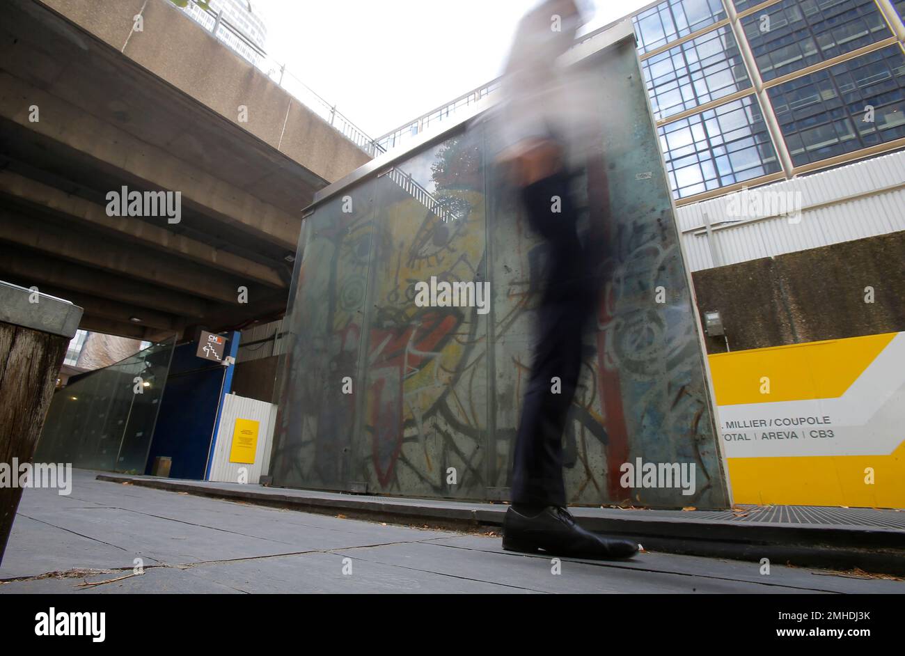 A piece of the Berlin wall is displayed at La Defense business district ...