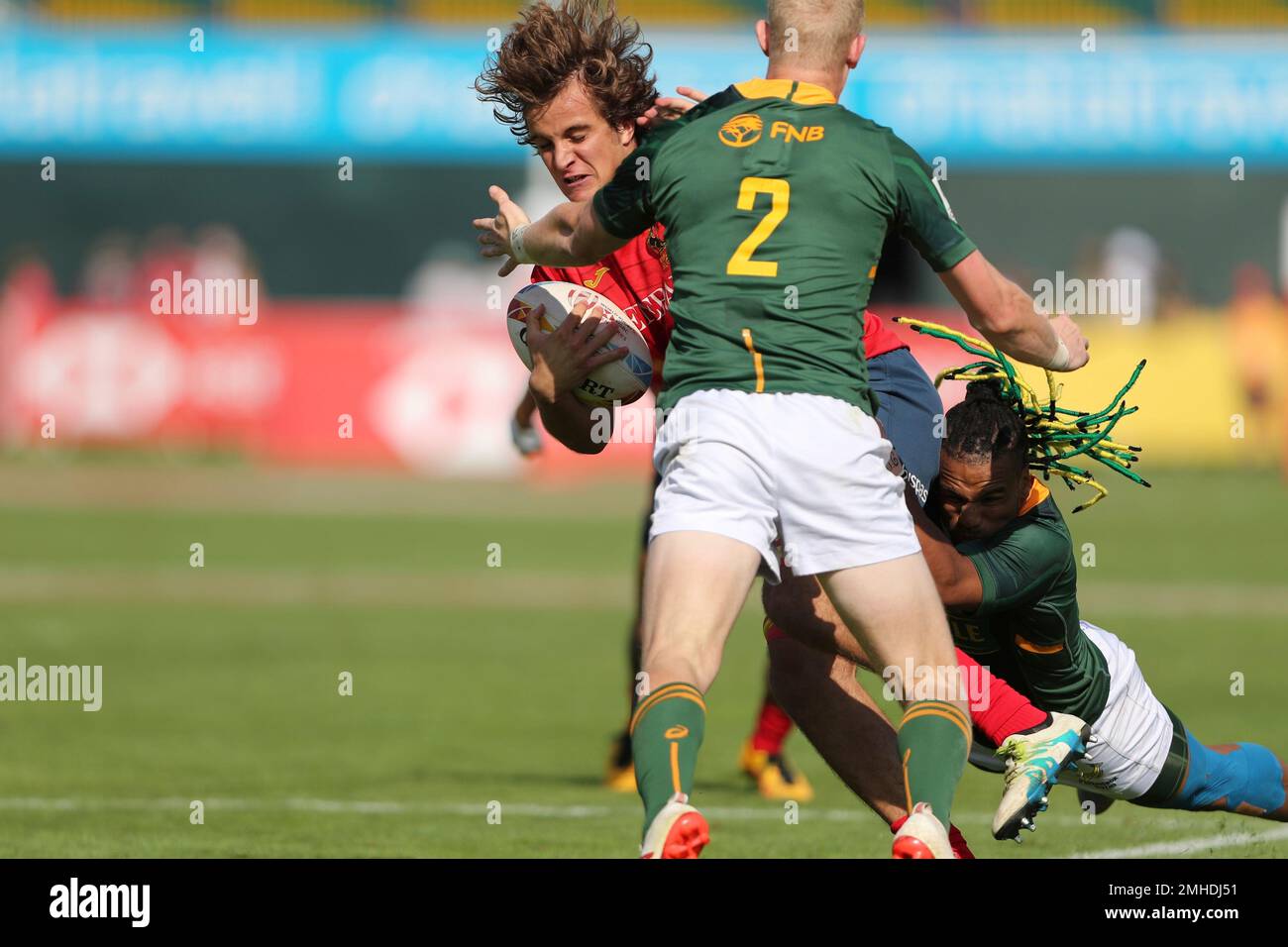 South Africa's Rosko Specman, right, tackles Spain's Diego Periel ...