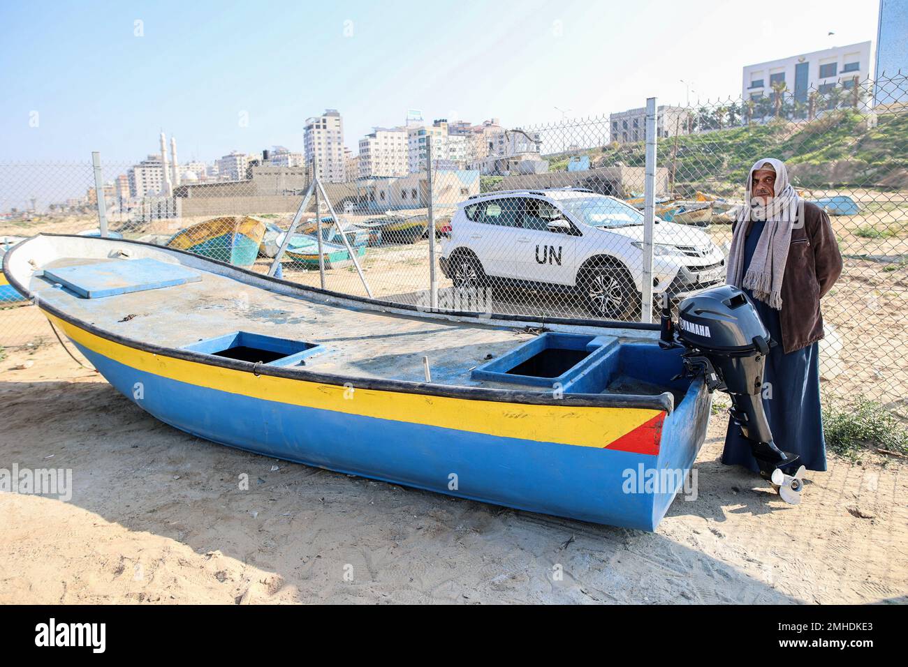 Gaza, Palestine. 26th Jan, 2023. A Palestinian fisherman Zeiad Al-Najar ...