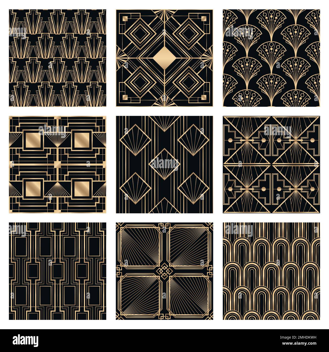 Art deco vector set frame with geometric patterns on dark background ...