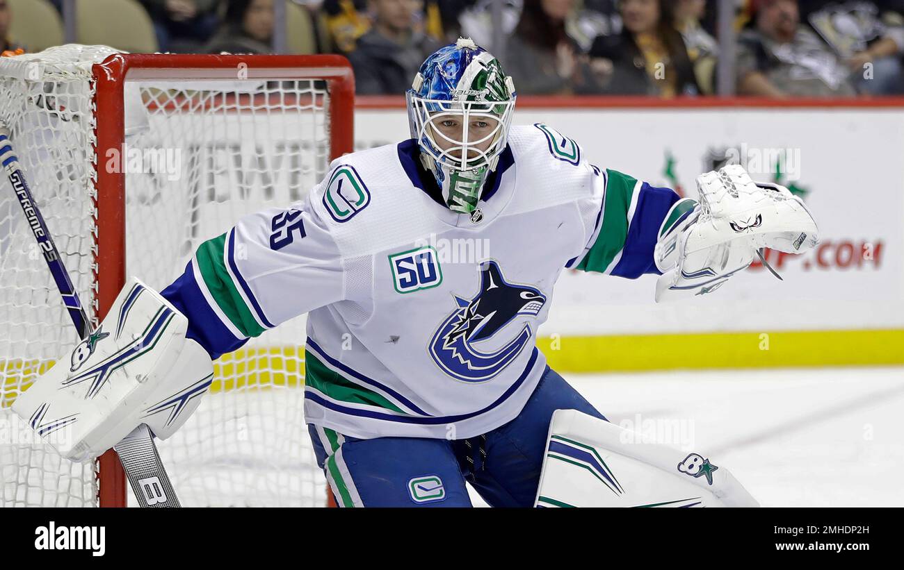 Vancouver Canucks goaltender Thatcher Demko plays during the second ...