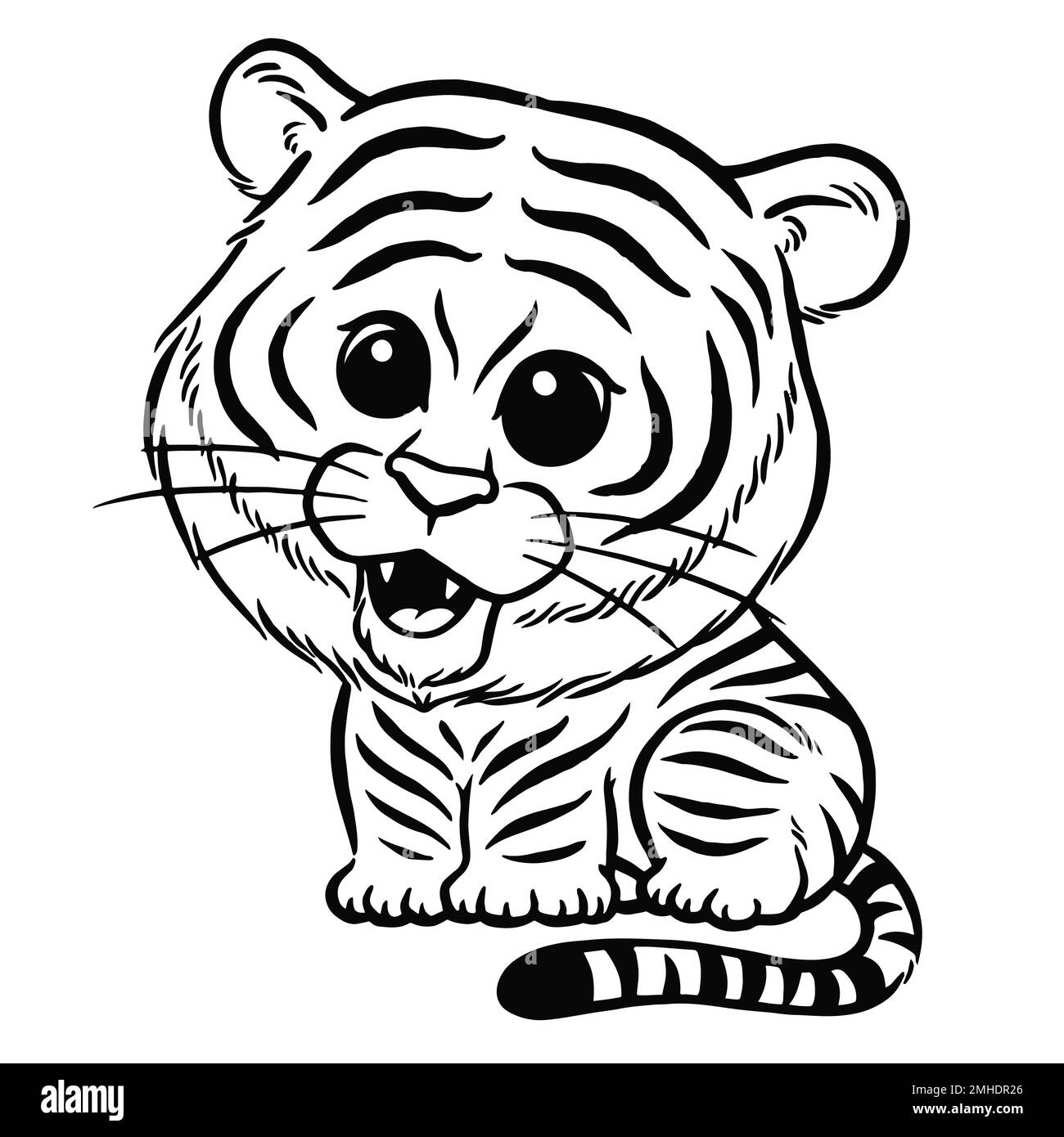 Vector illustration of Cartoon tiger - Coloring book for kids Stock ...