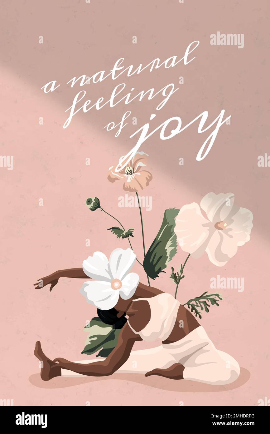 Healthy living quote vector template workout women pink floral minimal ...