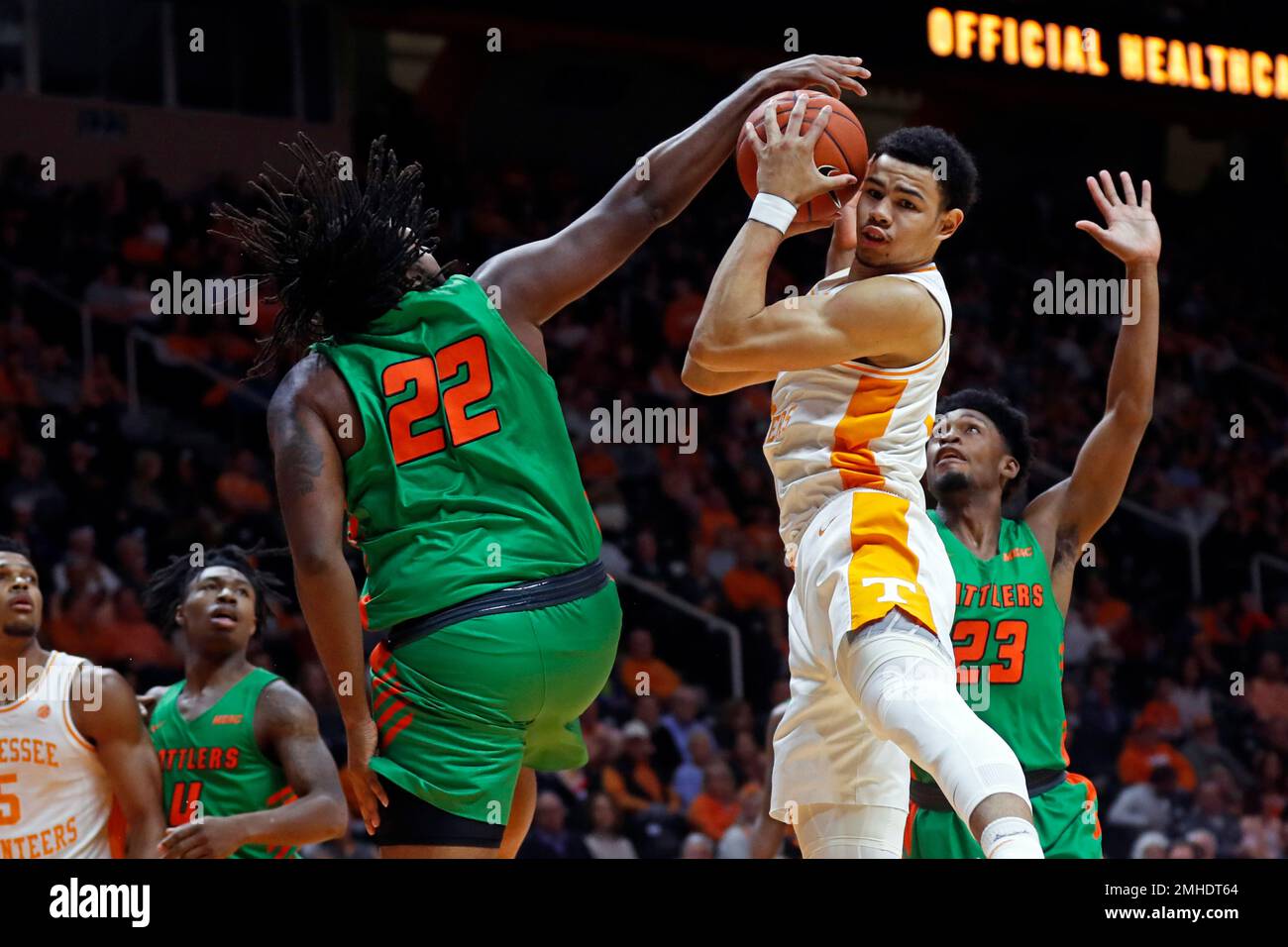 Tennessee forward Olivier Nkamhoua (21) rebounds against Florida A&M ...