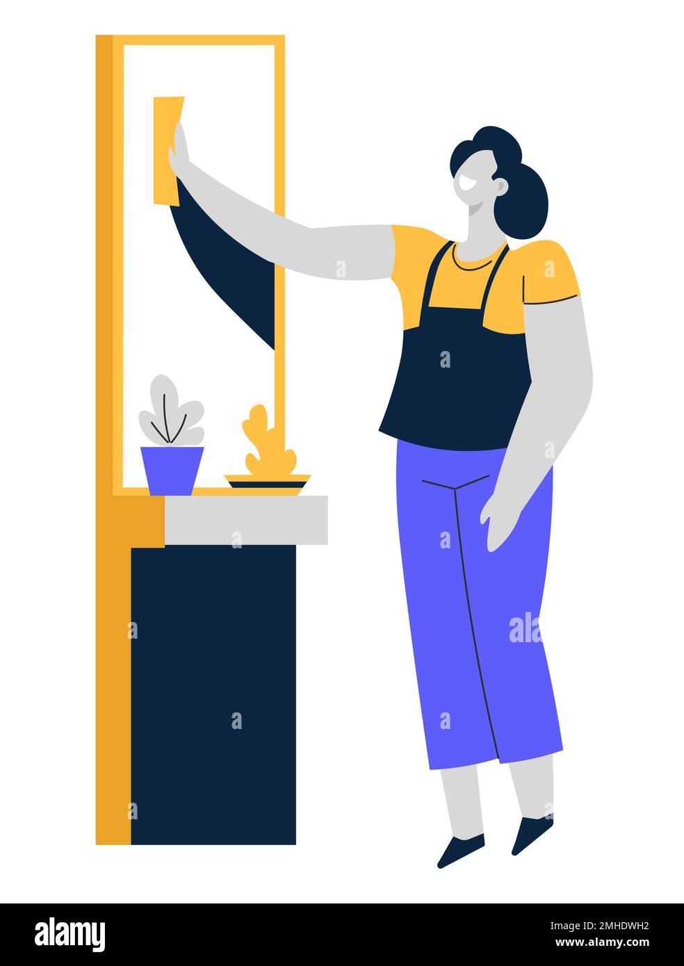 Cleaning service or housewife, woman polishing mirror, housework Stock ...