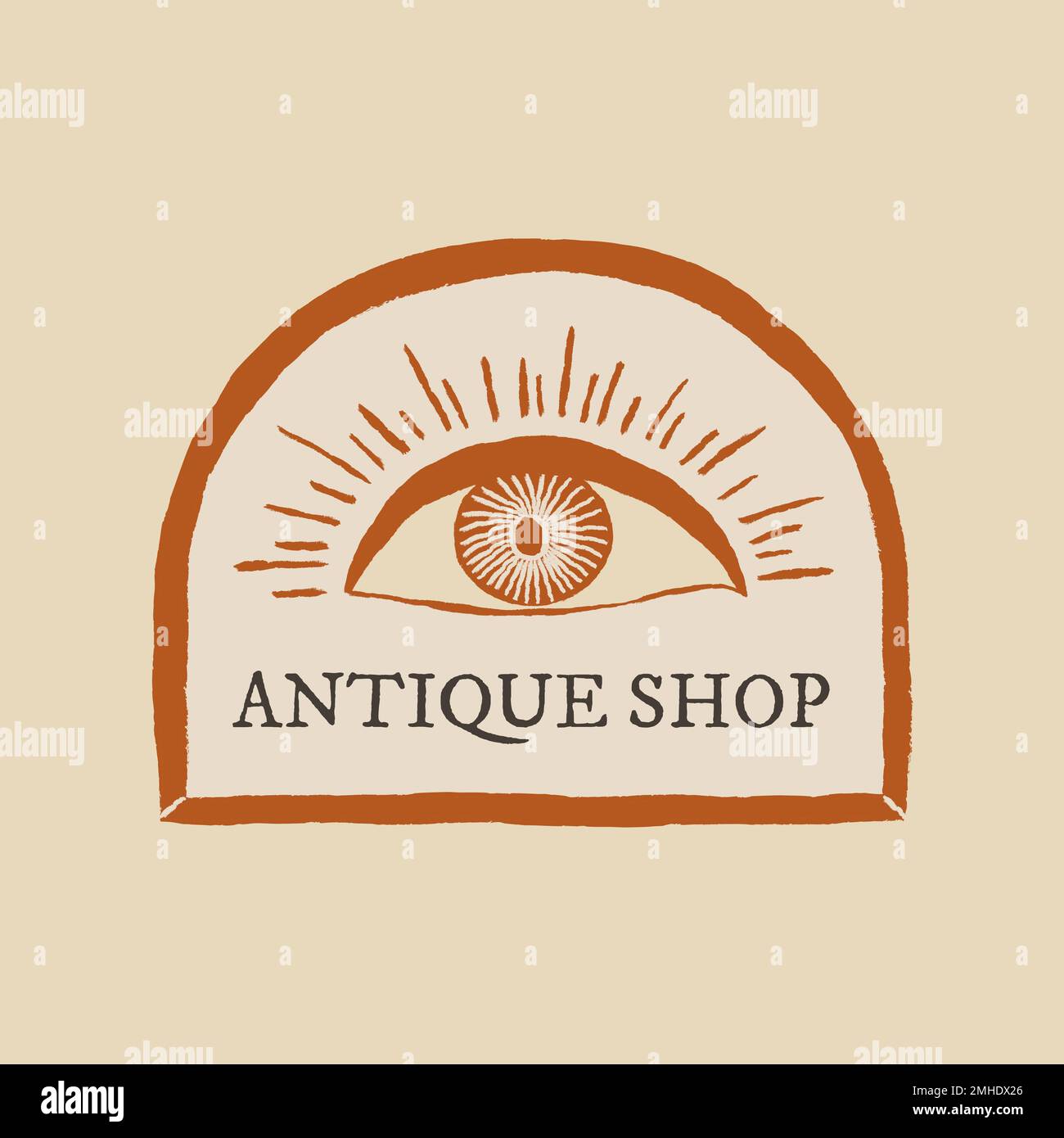 Antique shop logo vector on beige background with eye illustration ...