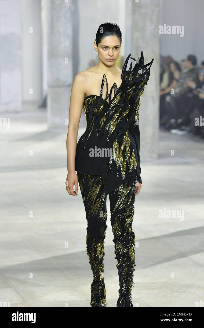 A model walks the runway at the PFW Gaurav Gupta Haute Couture Spring Summer 2023 show as part ...