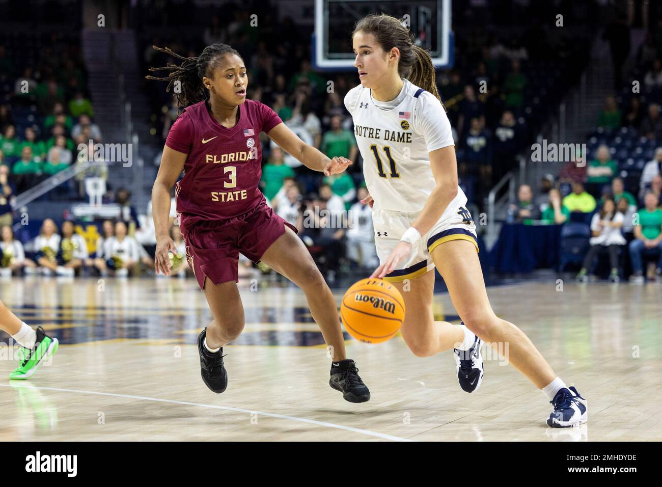 South Bend, Indiana, USA. 26th Jan, 2023. Notre Dame guard Sonia Citron (11) drives to the ...