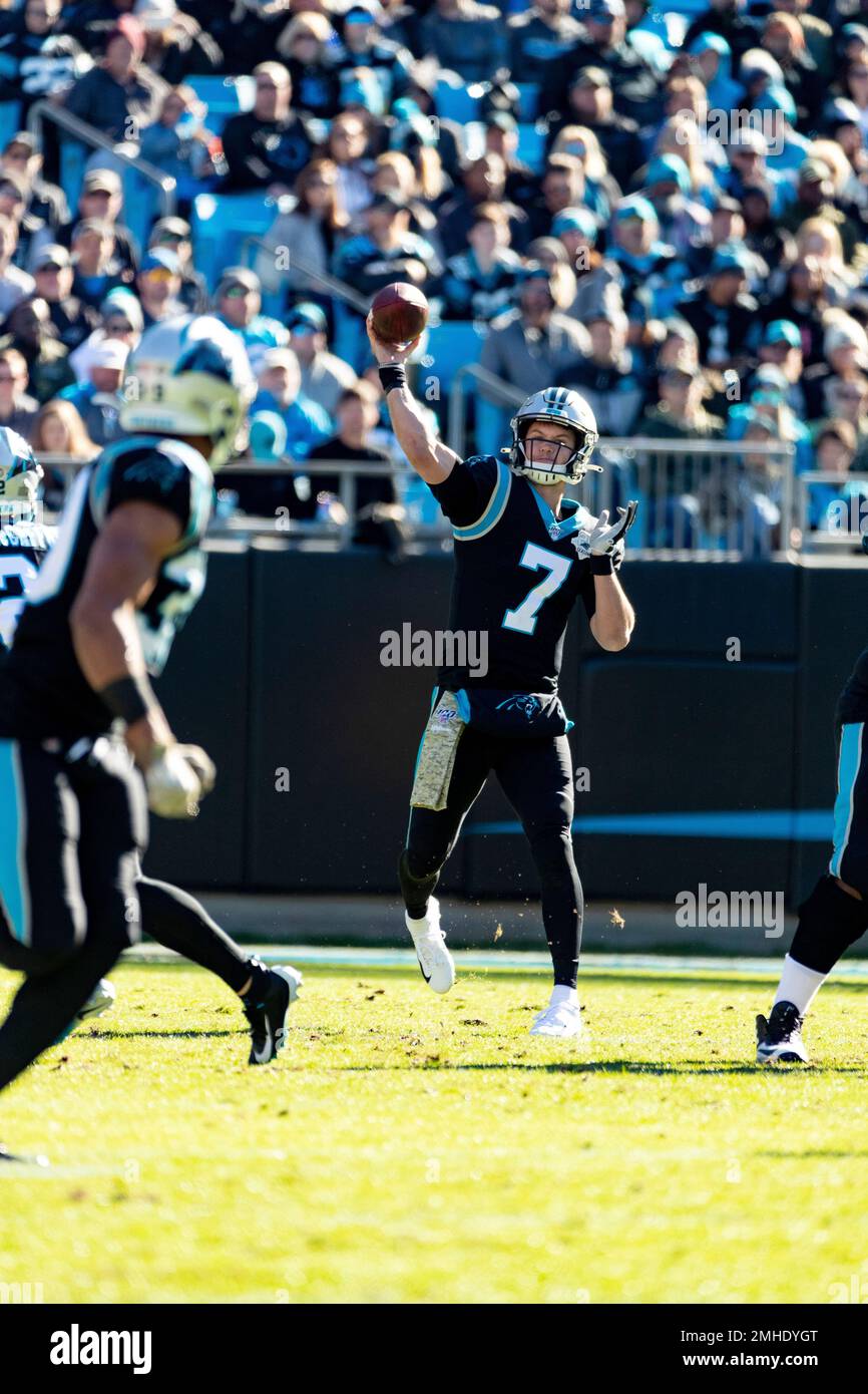 Carolina Panthers quarterback Kyle Allen (7) throws the ball against ...