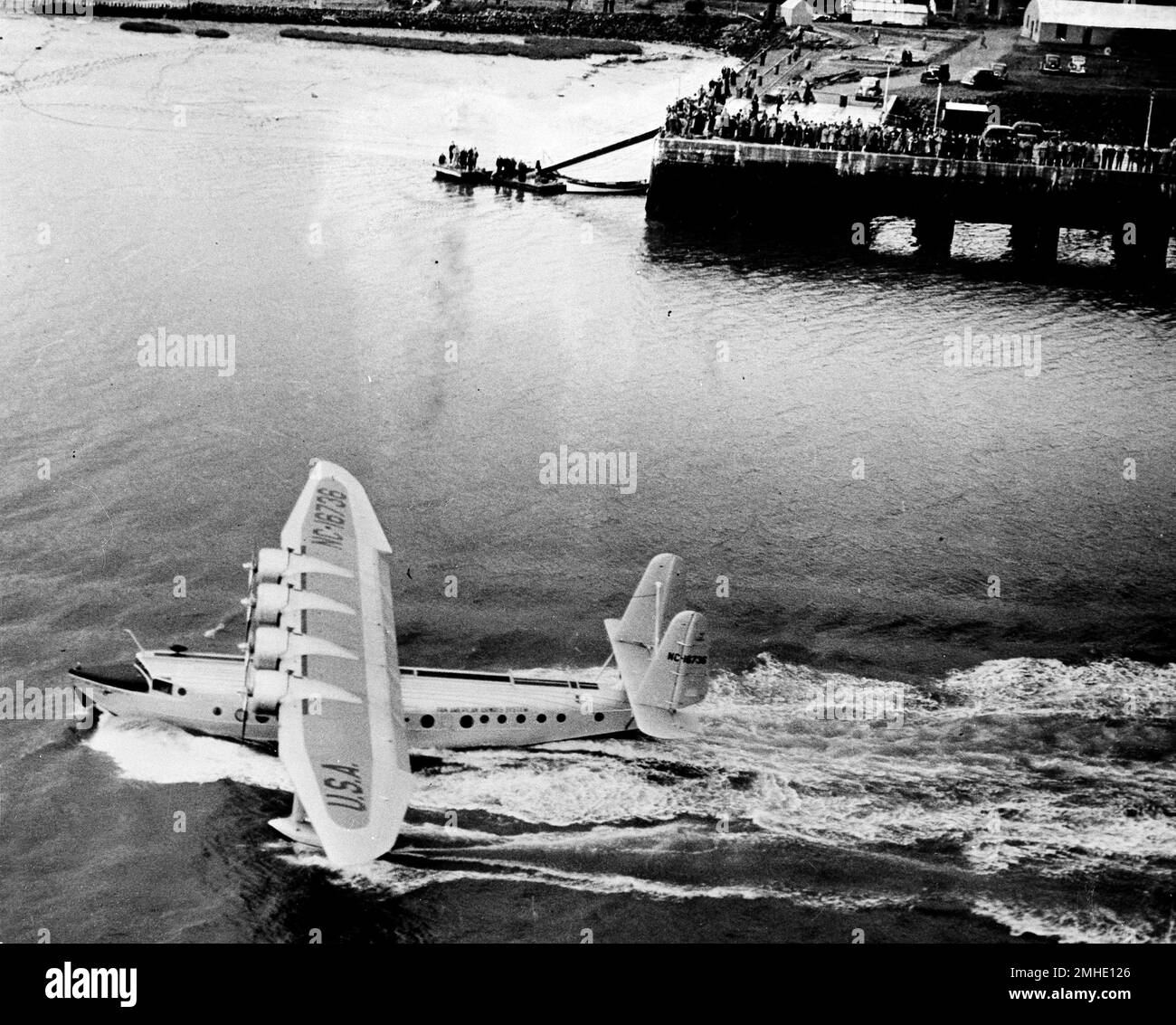 The giant Pan American Airways' Clipper III lands in Foynes, Ireland ...