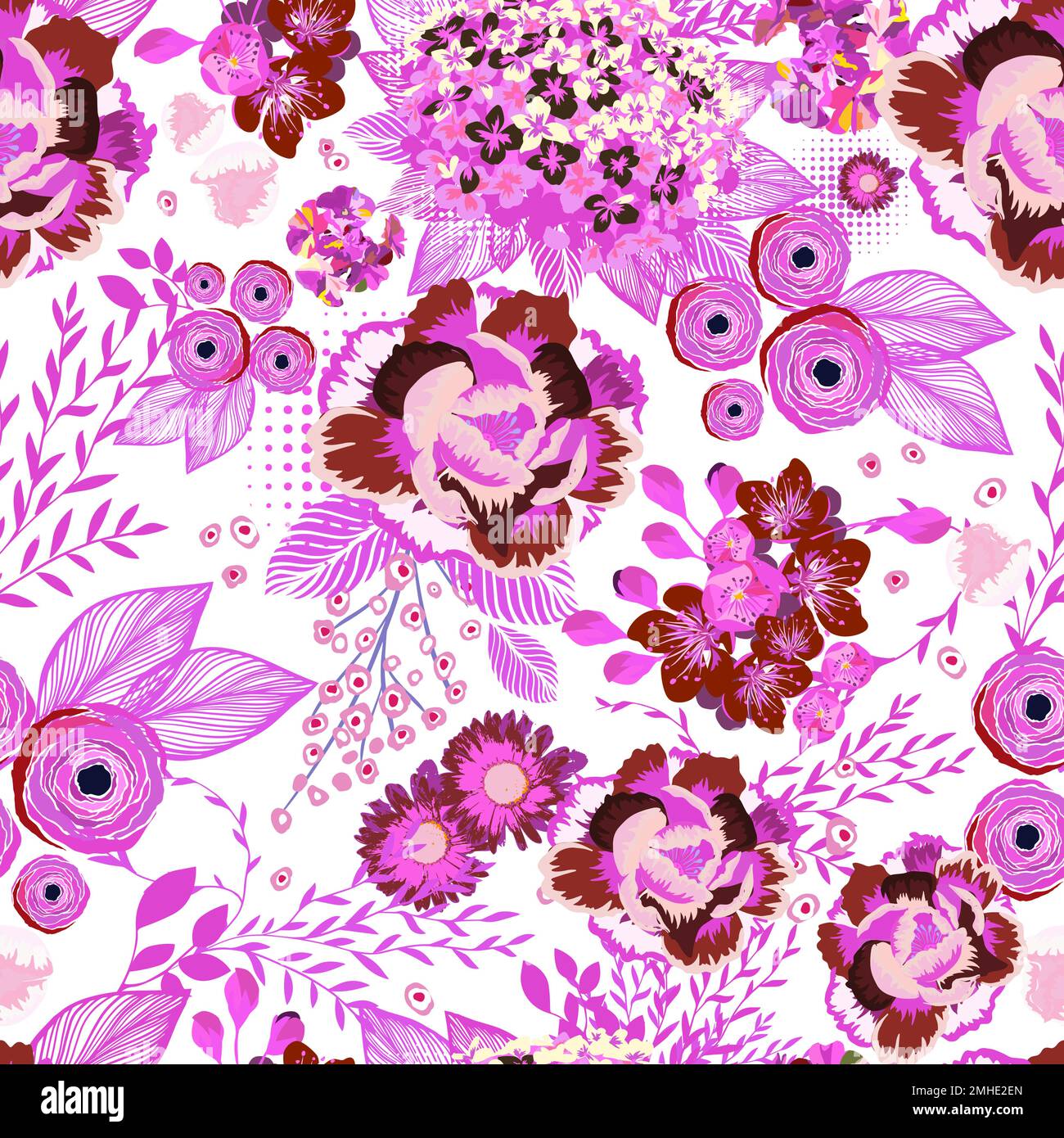 Trendy Seamless Floral background. Pink flowers seamless pattern ...