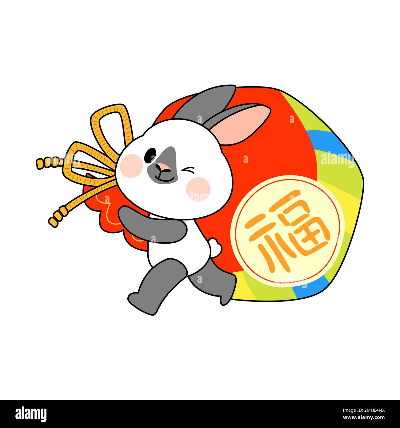 cute emoji rabbit character running with a lucky bag Stock Photo - Alamy