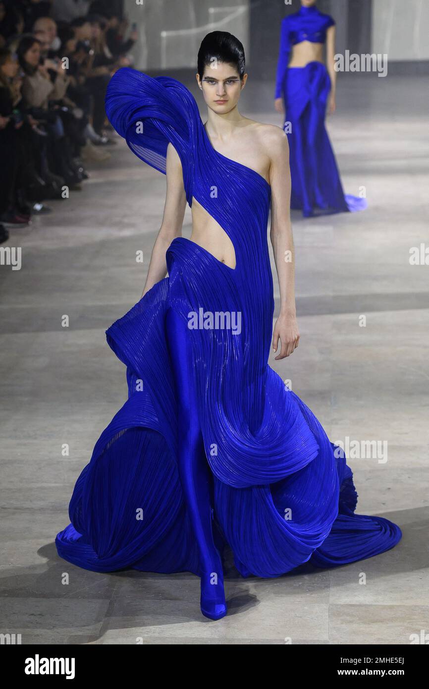 A model walks the runway during the Gaurav Gupta Haute Couture 2023 ...