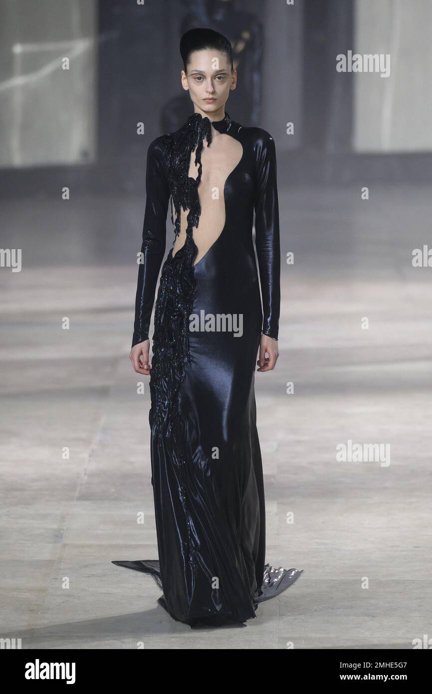A model walks the runway during the Gaurav Gupta Haute Couture 2023 ...