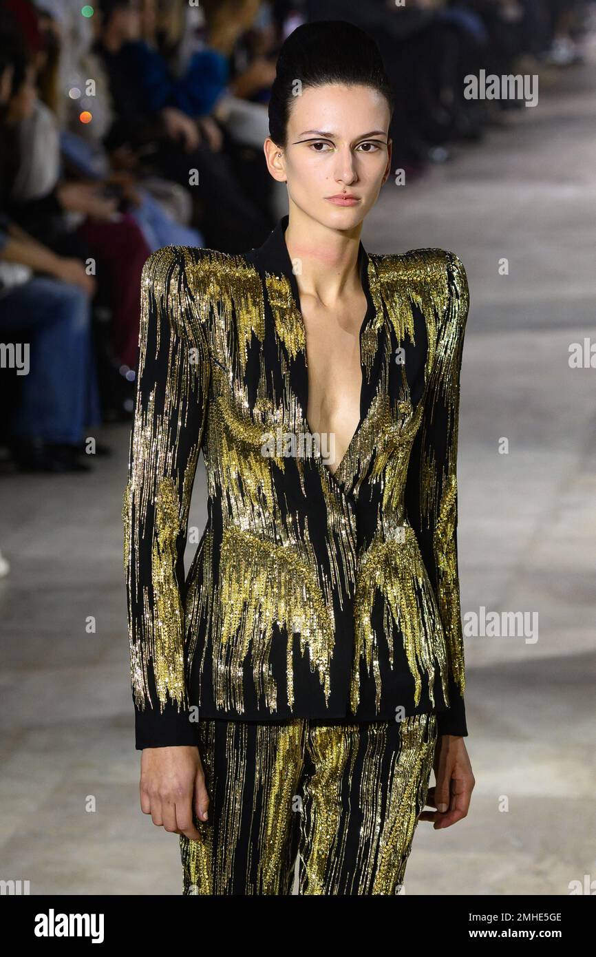 A model walks the runway during the Gaurav Gupta Haute Couture 2023 ...