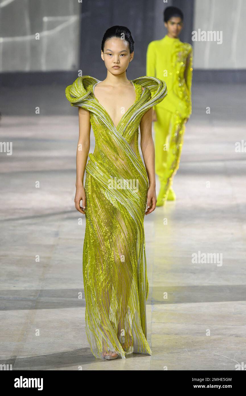 A model walks the runway during the Gaurav Gupta Haute Couture 2023 ...