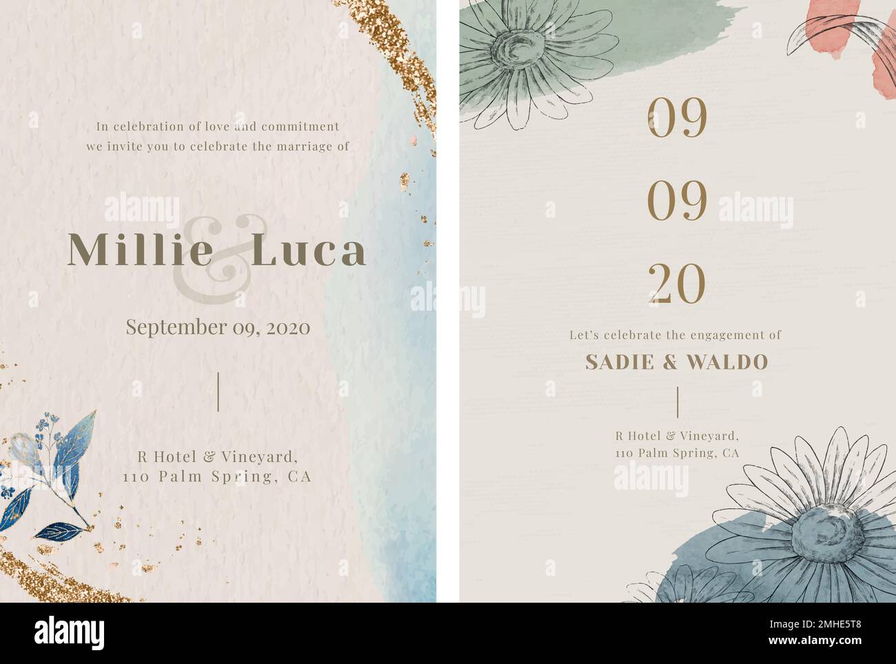 Beige wedding invitation card template vector set Stock Vector Image ...