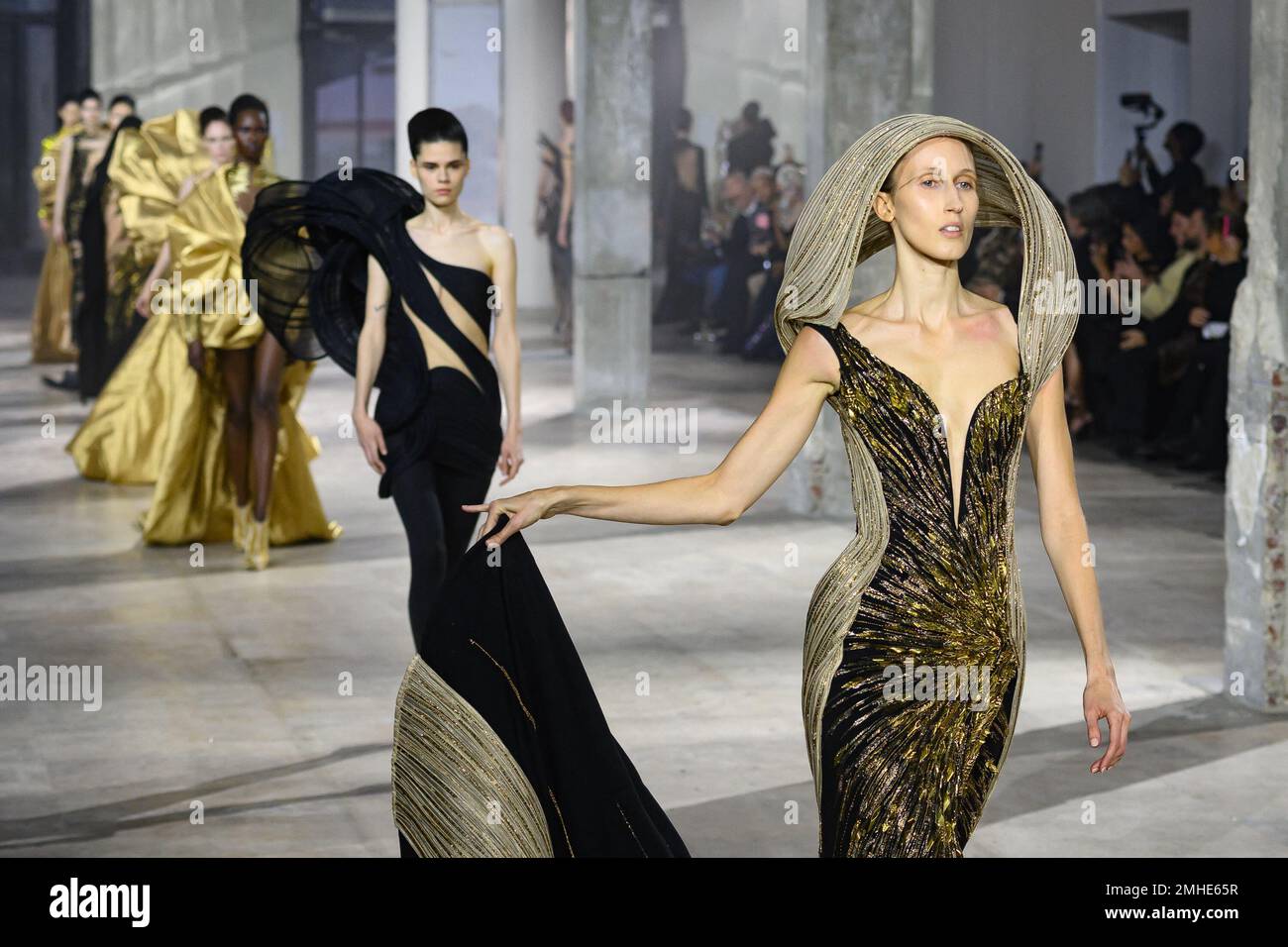 Anna Cleveland walks the runway during the Gaurav Gupta Haute Couture ...