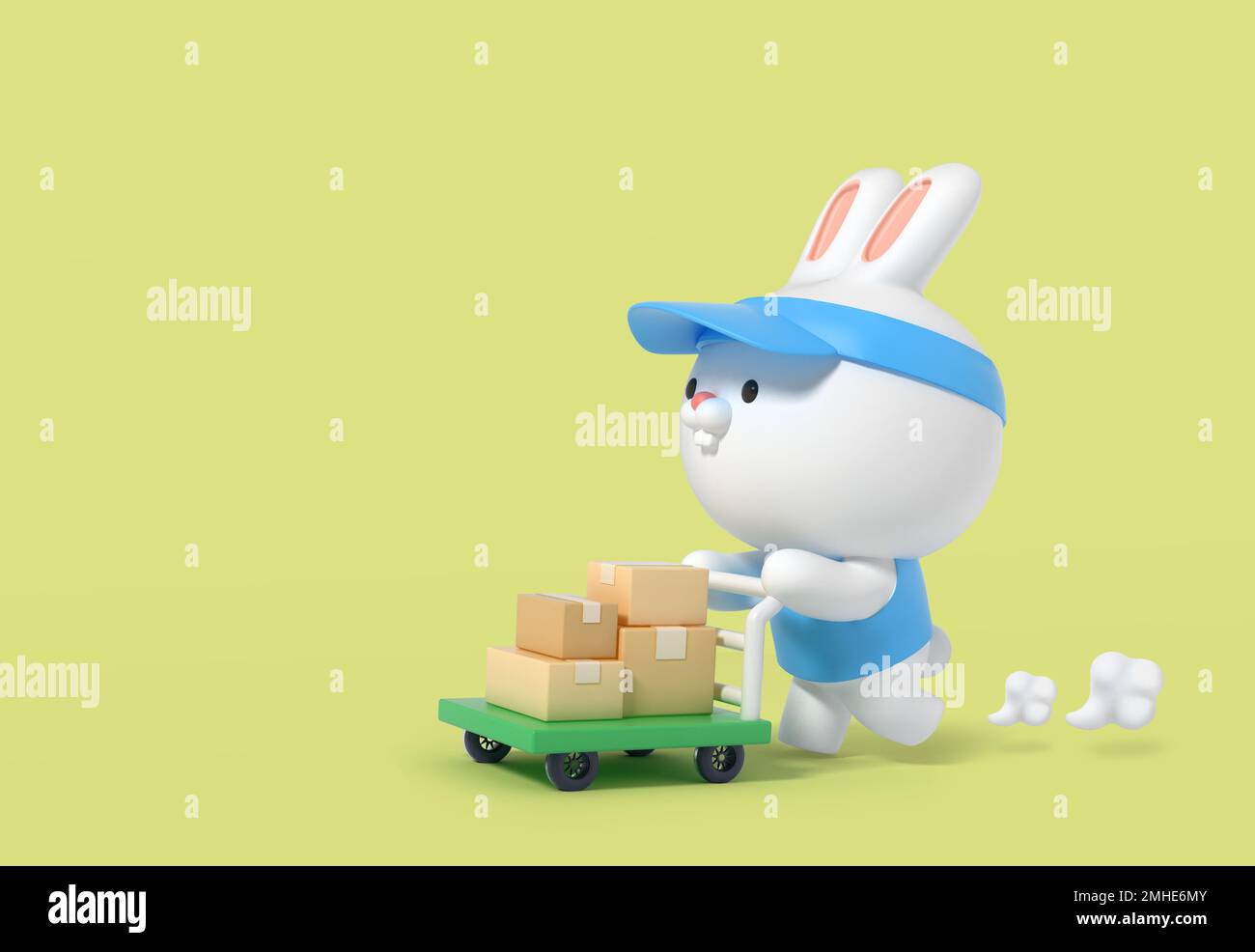 3d rendered cute rabbit character delivery Stock Photo - Alamy