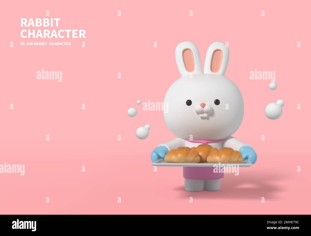 3d rendered cute rabbit character baking Stock Photo - Alamy