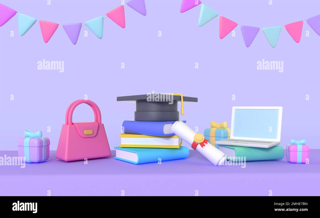 3d rendered event typography and object for graduation present Stock ...