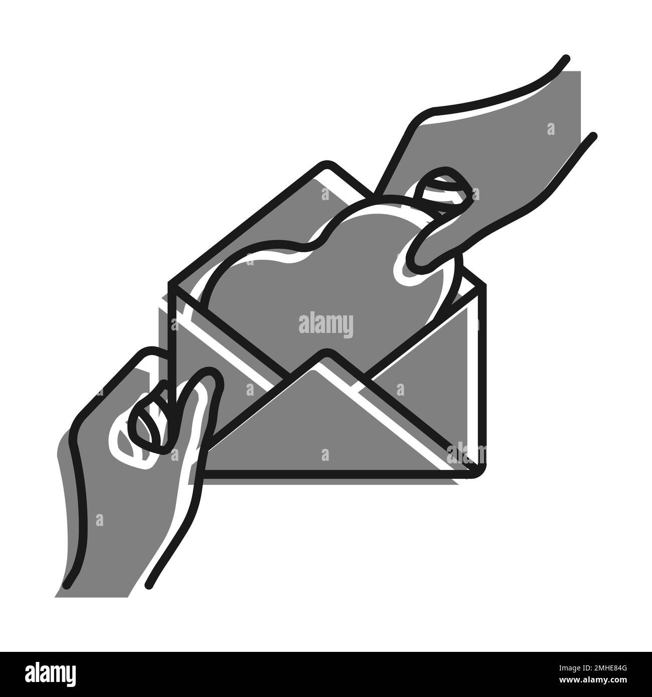 Linear filled with gray color icon. Hands Hold Envelope With Heart ...