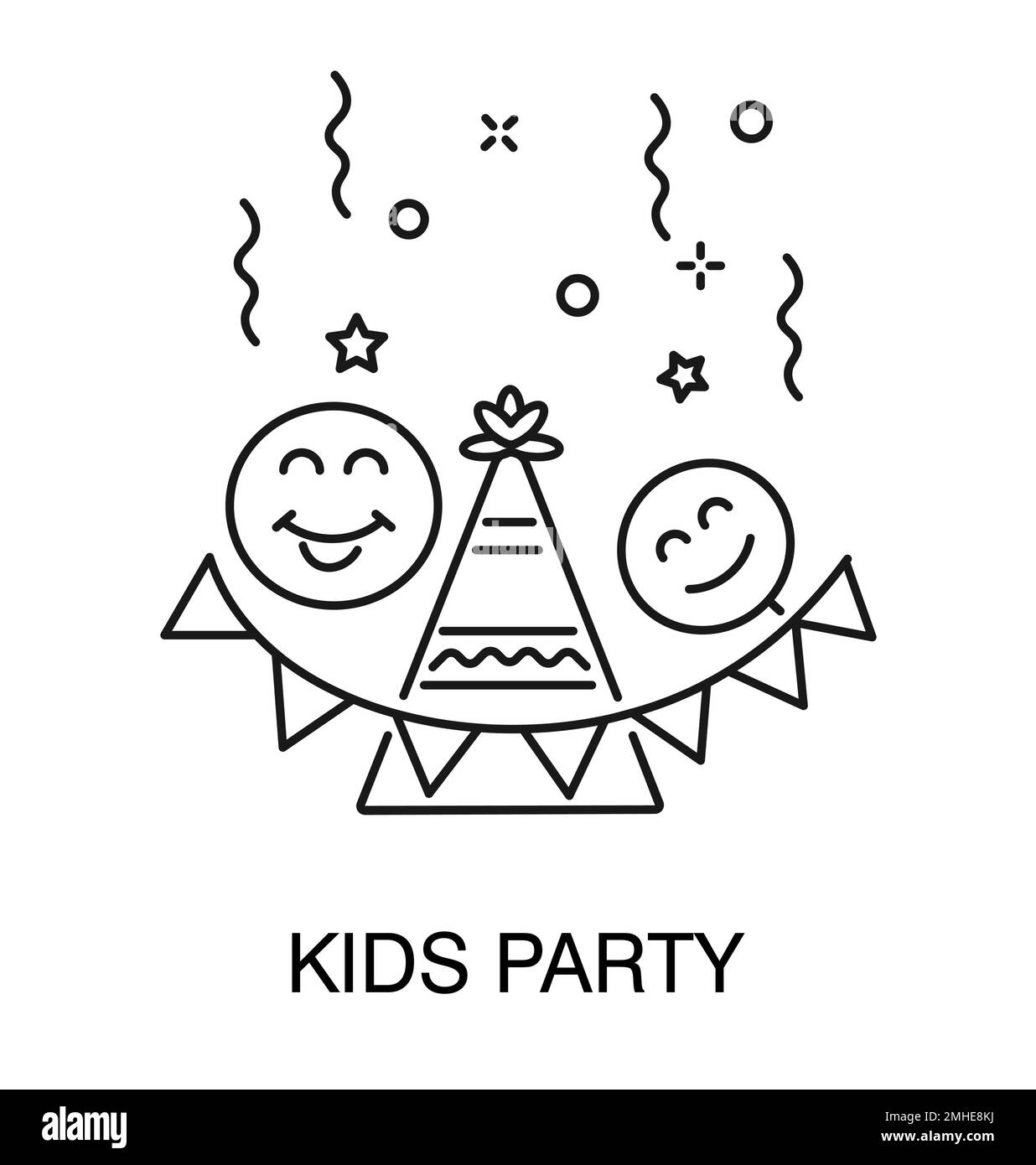 Birthday kids party isolated icon, cone hat and garland Stock Vector ...