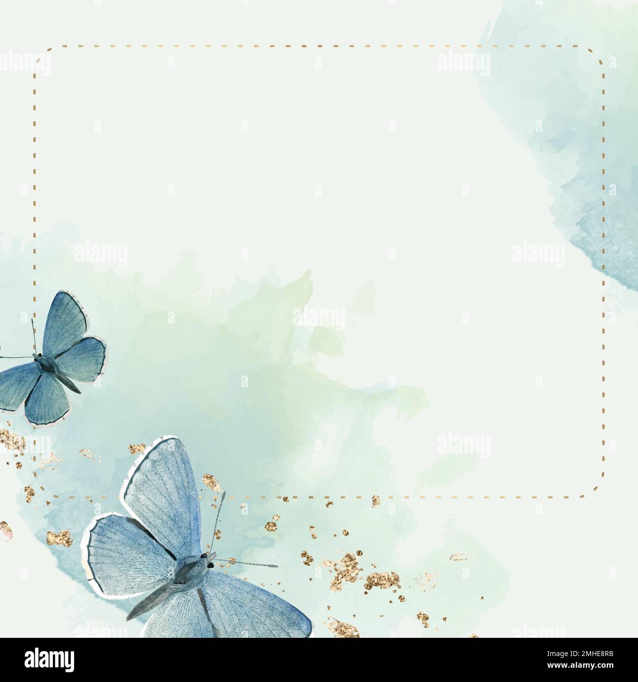 Dotted frame with blue butterflies patterned background vector Stock ...