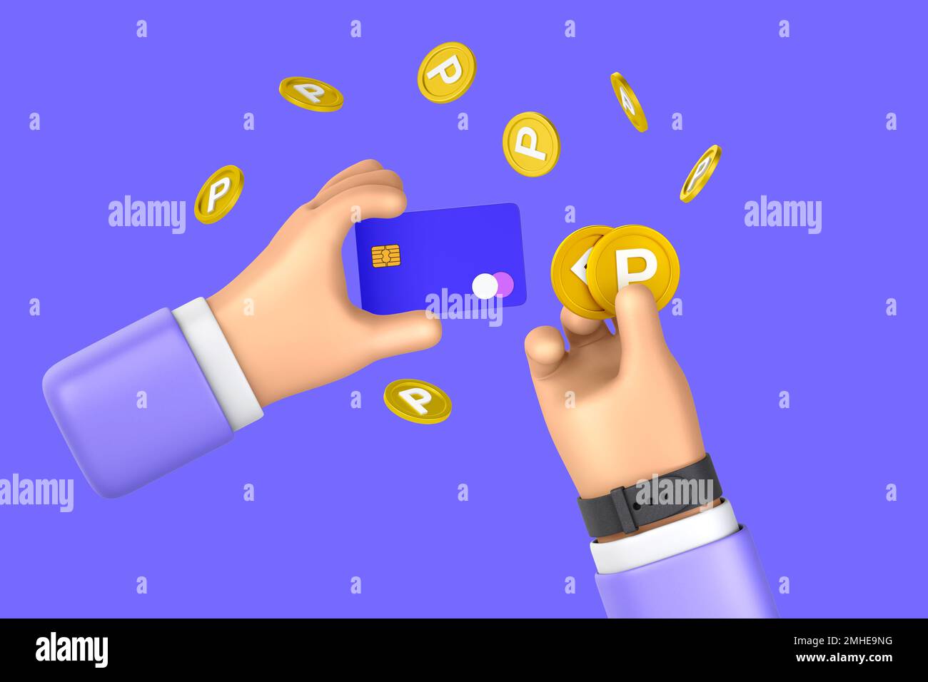 3d graphic rendered shopping and finance hand motions earn points Stock ...