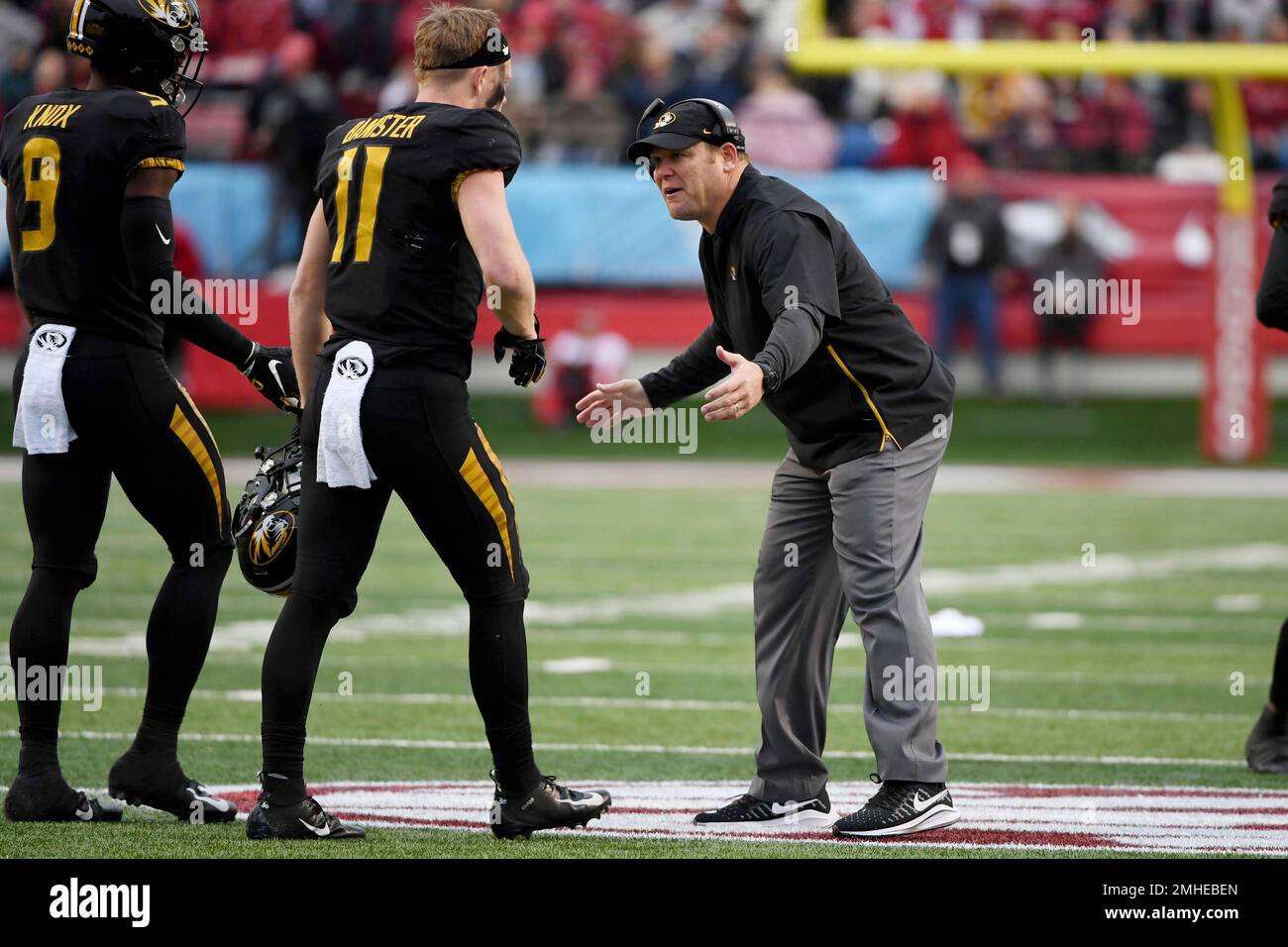 Missouri coach Barry Odom against Arkansas during an NCAA college ...