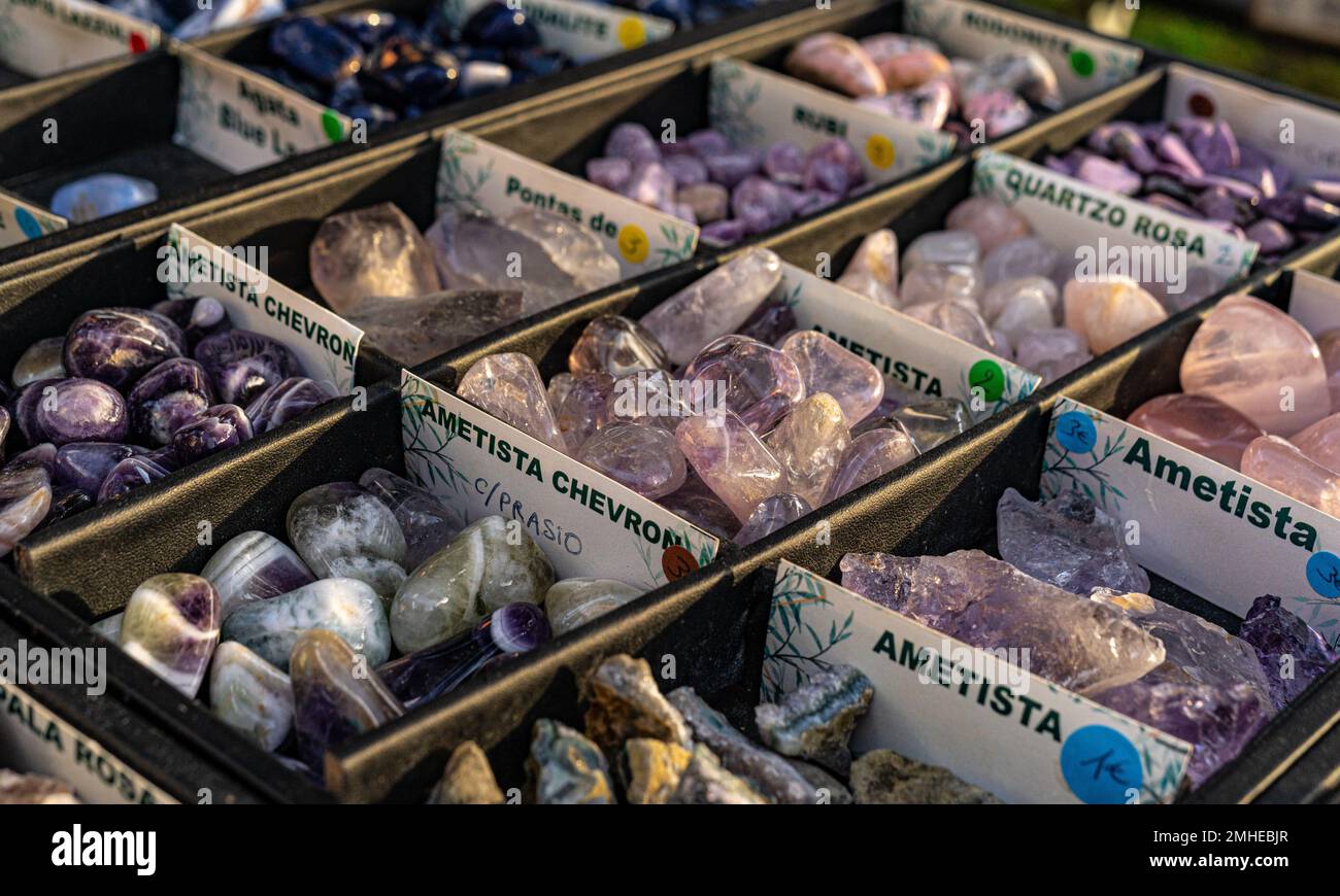 market stall of esoteric lucky stones Stock Photo - Alamy