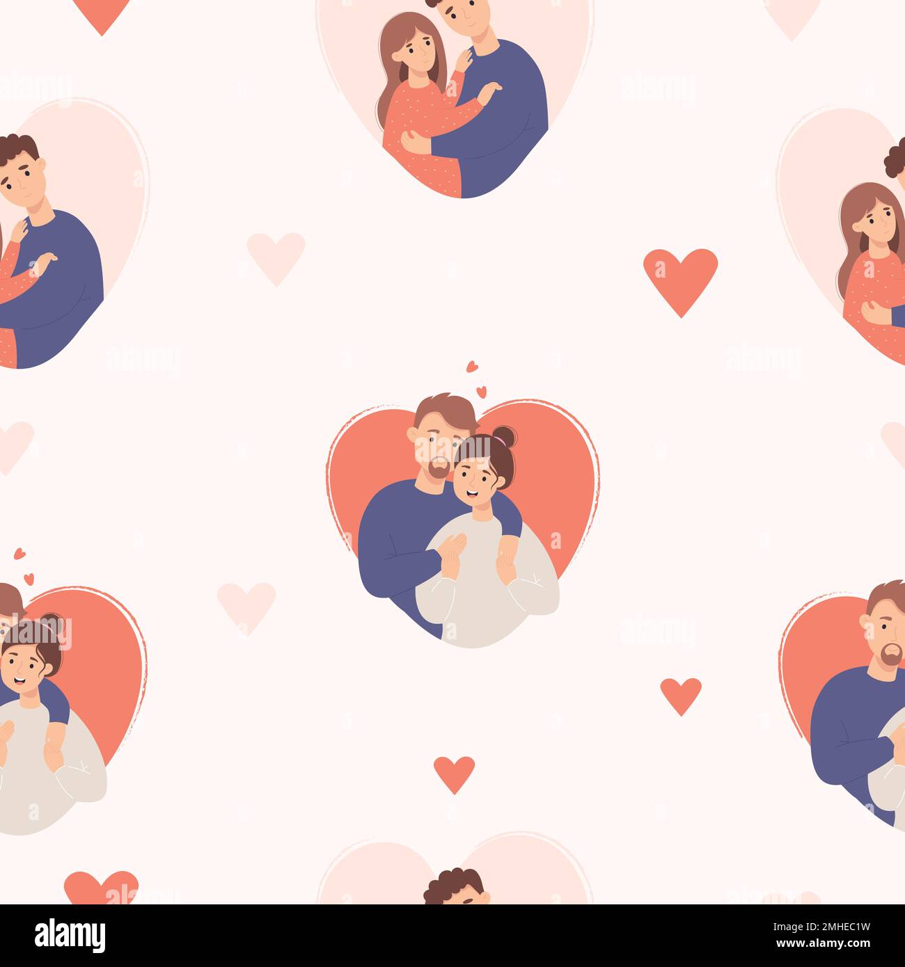 Seamless pattern with enamored couple. Happy in love people hugging on ...