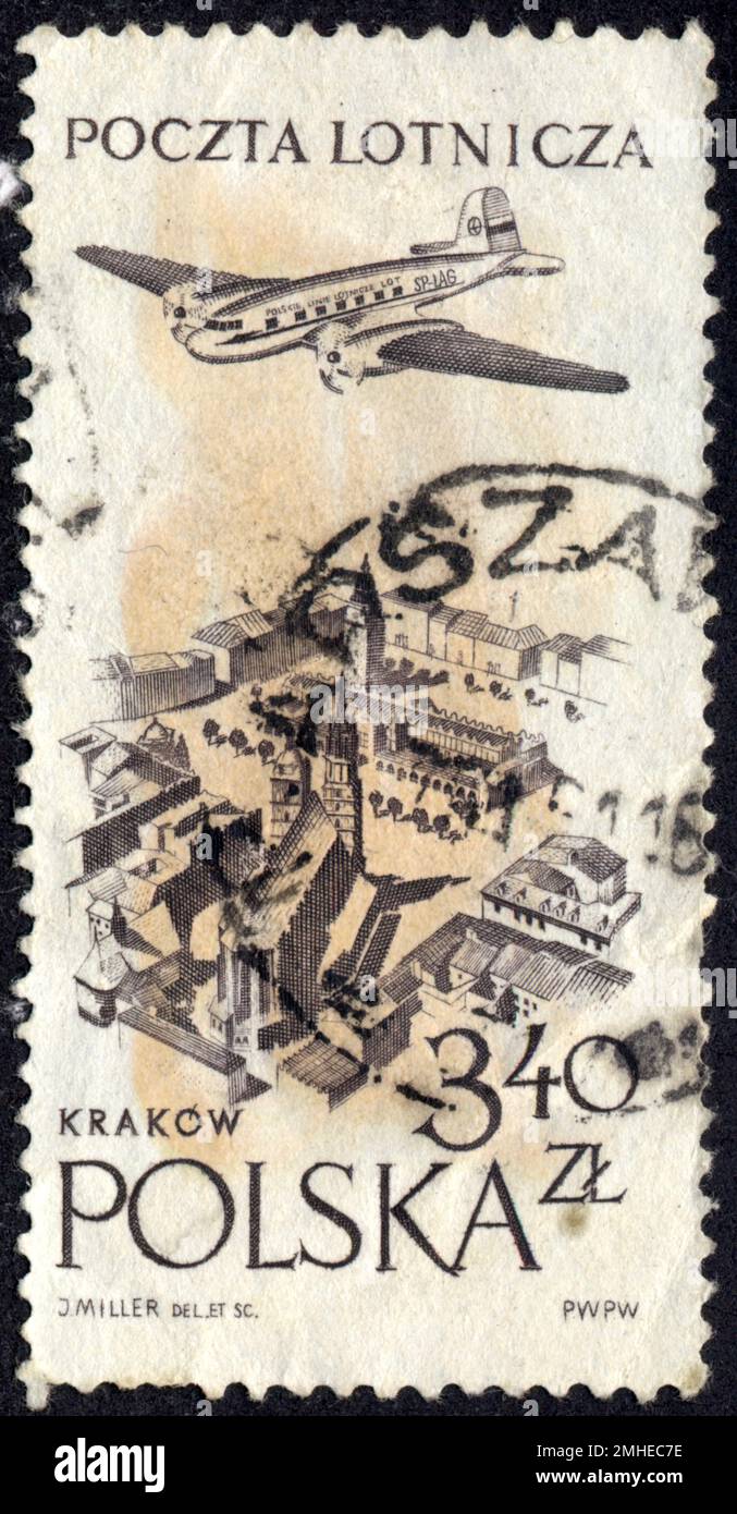 TIMBRE OBLITÉRÉ POCZTA LOTNICZA . KRAKOW. POLSKA. 3,40 ZL Stock Photo - Alamy