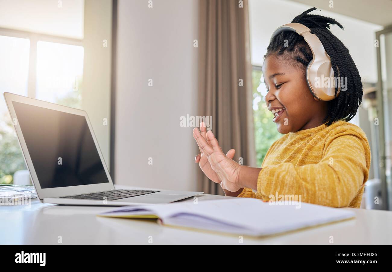 Digital, child education and computer of a kid learning knowledge ...